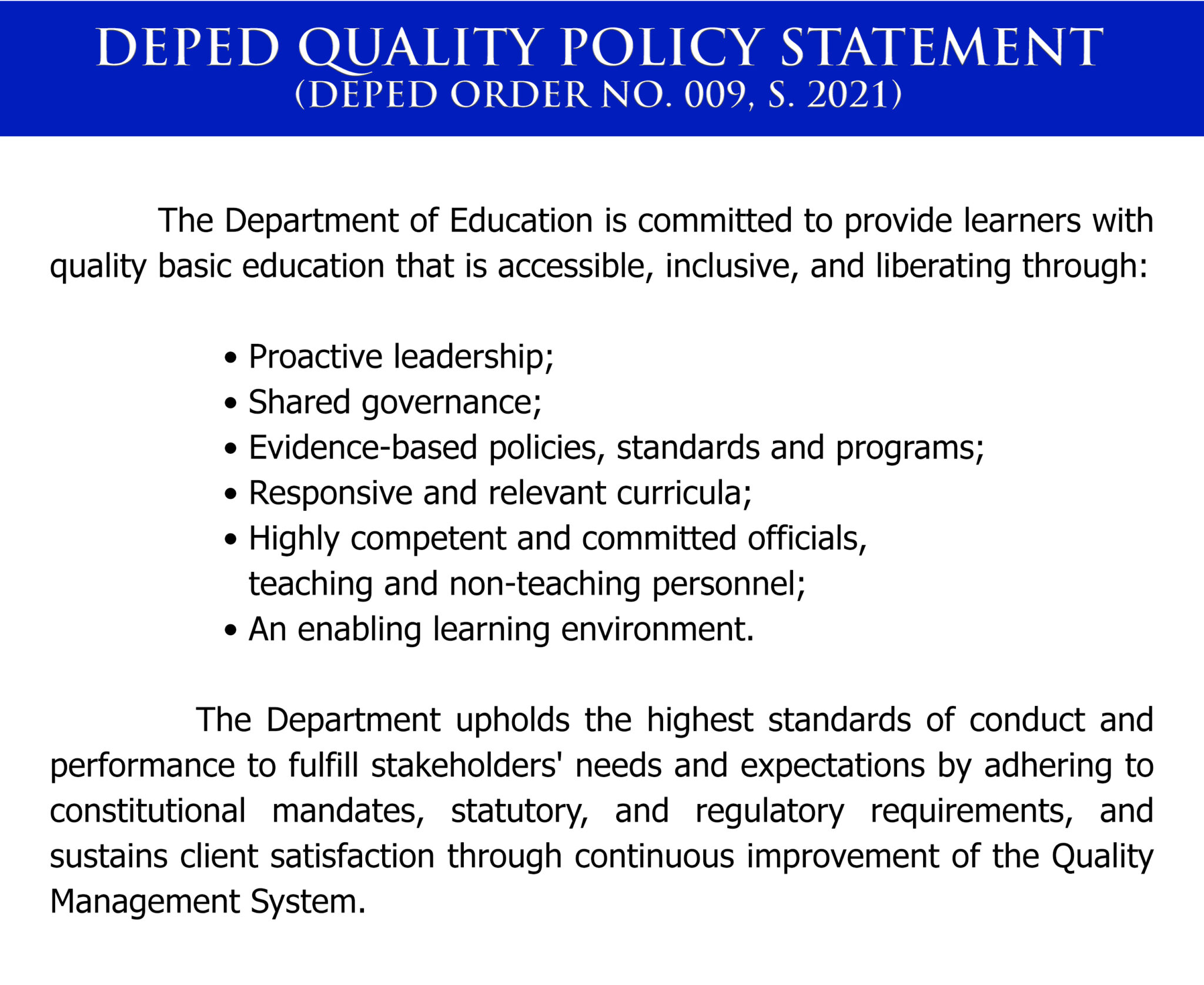 DepEd Quality Policy Statement | DepEd Surigao City